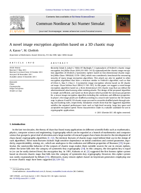 Pdf A Novel Image Encryption Algorithm Based On A 3d Chaotic Map Ali Kanso 2029