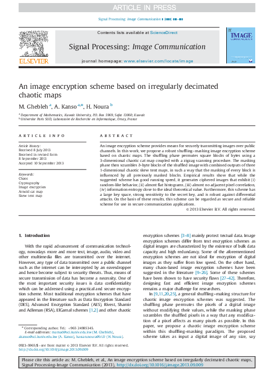 Pdf An Image Encryption Scheme Based On Irregularly Decimated Chaotic Maps