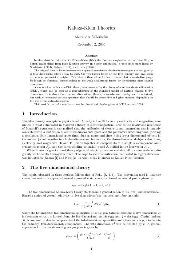(PDF) Kaluza-Klein theories | alex love - Academia.edu