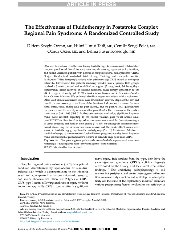 (PDF) The Effectiveness of Fluidotherapy in Poststroke Complex Regional Pain Syndrome: A ...