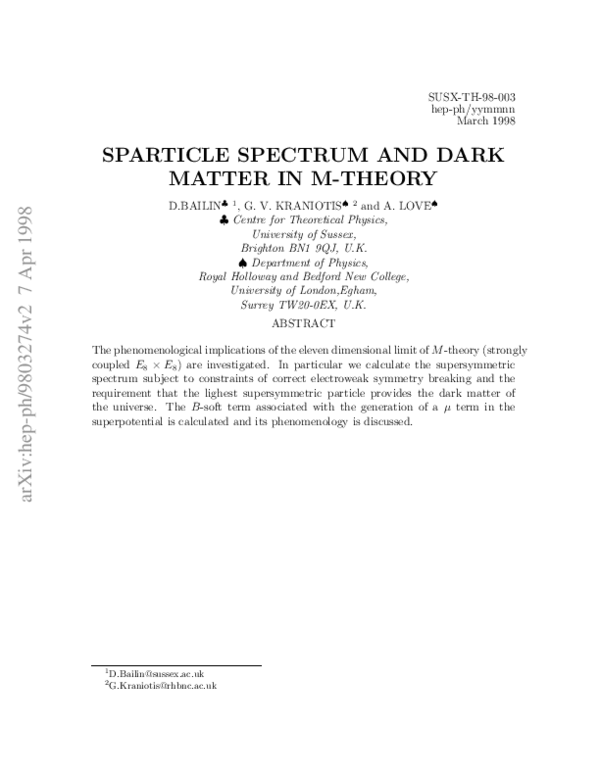 (PDF) Sparticle spectrum and dark matter in M-theory