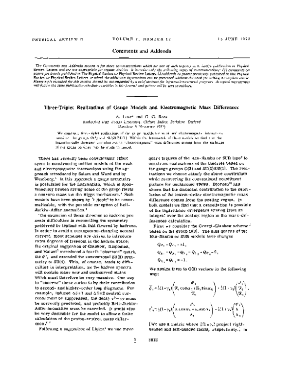 Pdf Three Triplet Realizations Of Gauge Models And Electromagnetic Mass Differences