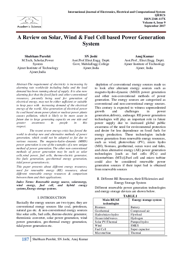 (PDF) A Review on Solar, Wind & Fuel Cell based Power Generation System