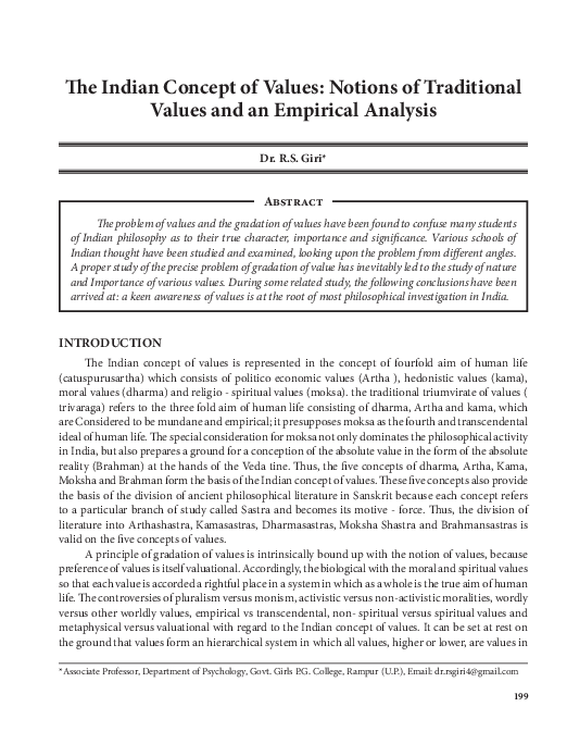 (PDF) The Indian Concept of Values: Notions of Traditional Values and ...