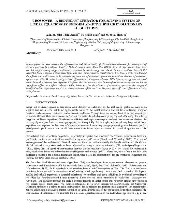 (PDF) Crossover – a Redundant Operator for Solving System of Linear Equations by Uniform ...
