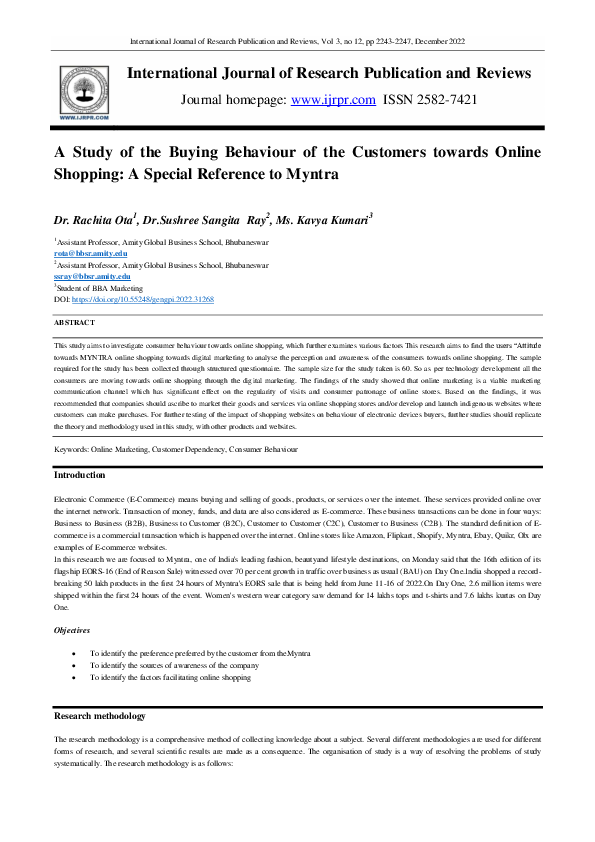 (PDF) A Study of the Buying Behaviour of the Customers towards Online Shopping: A Special ...