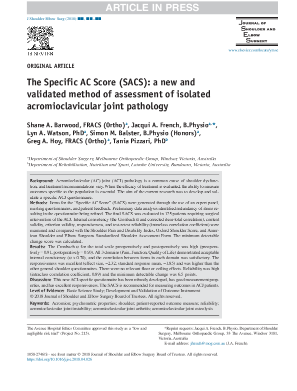 (PDF) The Specific AC Score (SACS): a new and validated method of ...