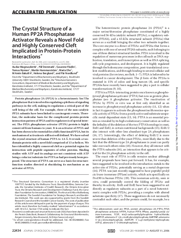 (PDF) The Crystal Structure of a Human PP2A Phosphatase Activator ...