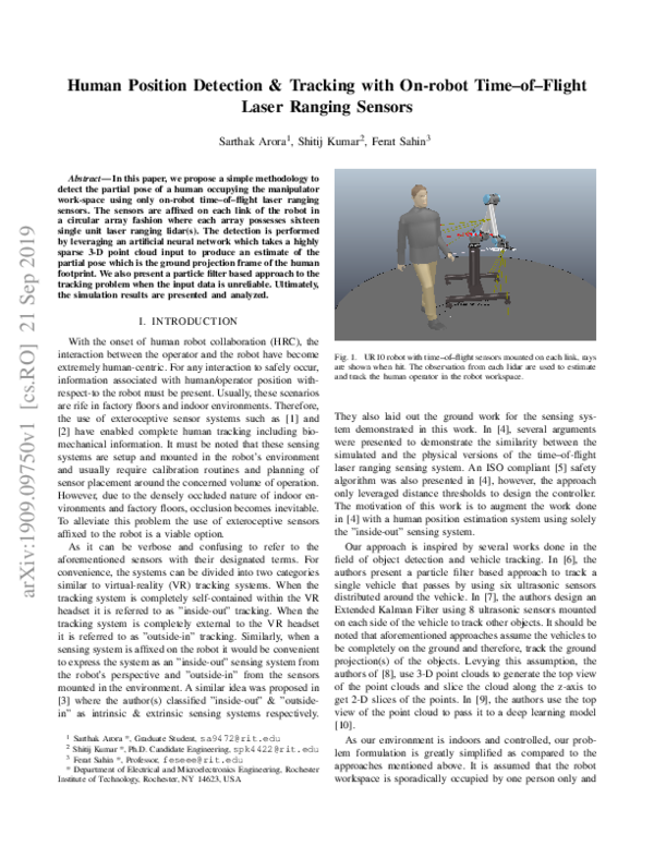 Pdf Human Position Detection And Tracking With On Robot Time Of Flight Laser Ranging Sensors