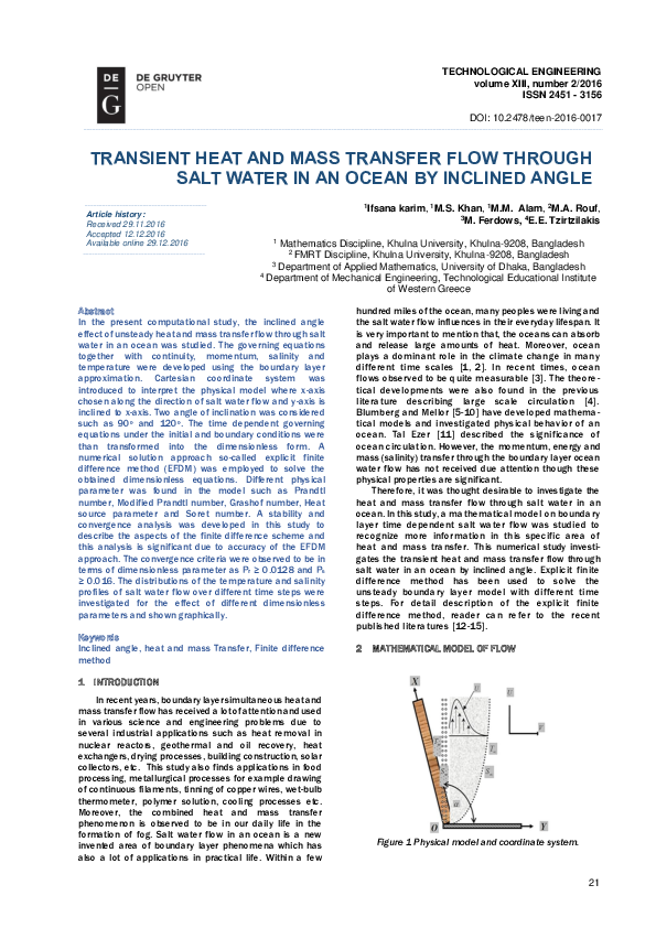 (PDF) Transient Heat and Mass Transfer Flow through Salt Water in an ...