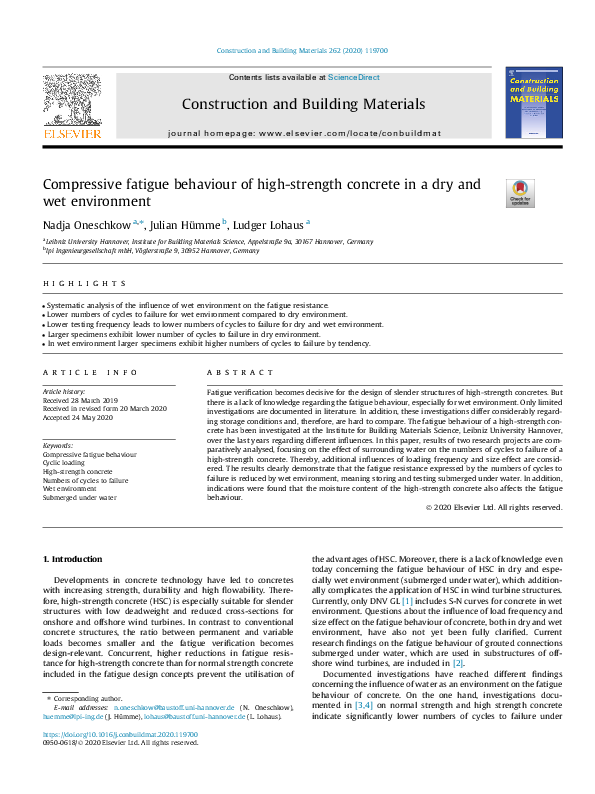 (PDF) Compressive fatigue behaviour of high-strength concrete in a dry ...
