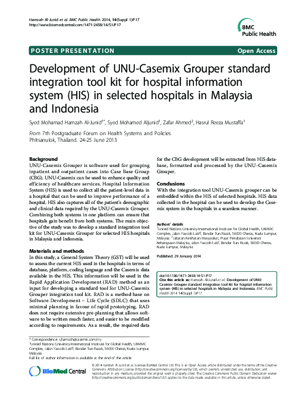 (PDF) Development of UNU-Casemix Grouper standard integration tool kit ...
