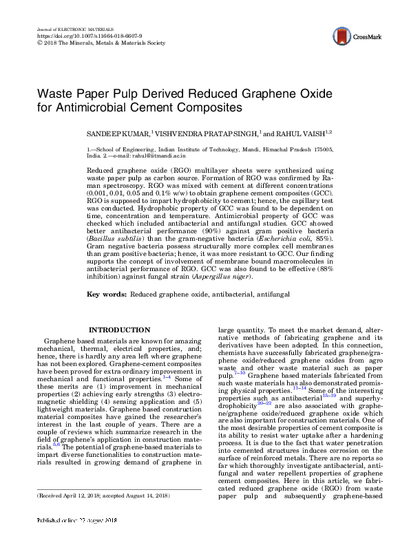 (PDF) Waste Paper Pulp Derived Reduced Graphene Oxide for Antimicrobial ...