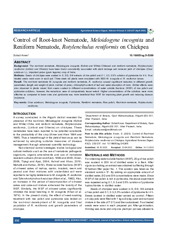 (PDF) Control of Root-knot Nematode, Meloidogyne incognita and Reniform ...