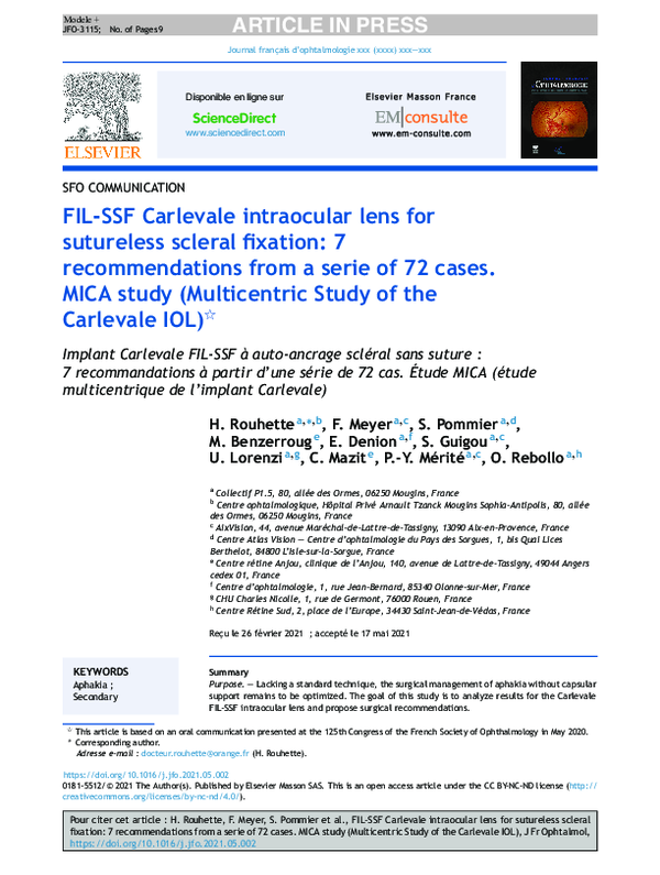 (PDF) FIL-SSF Carlevale intraocular lens for sutureless scleral ...
