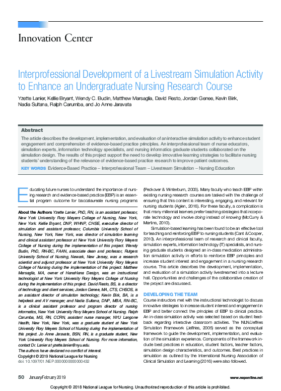 (PDF) Interprofessional Development of a Livestream Simulation Activity ...