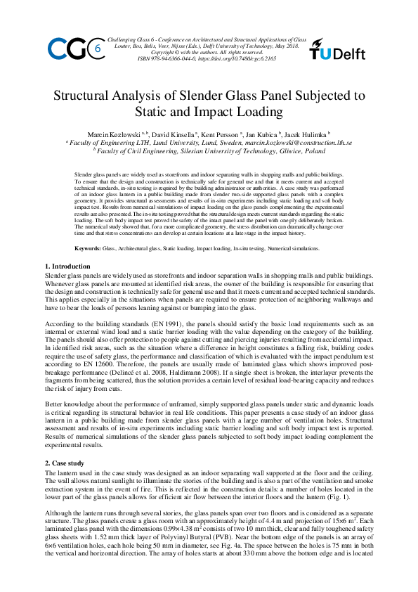 (PDF) Structural Analysis of Slender Glass Panel Subjected to Static and Impact Loading
