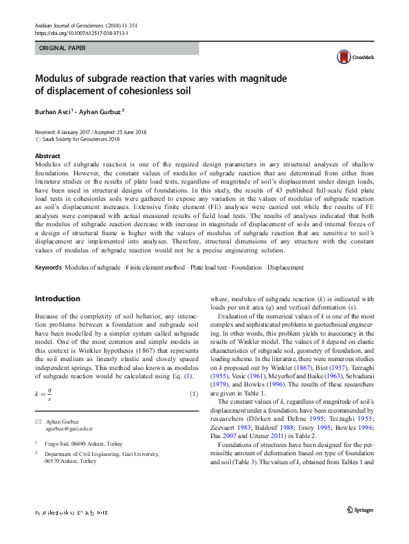 (PDF) Modulus of subgrade reaction that varies with magnitude of displacement of cohesionless soil