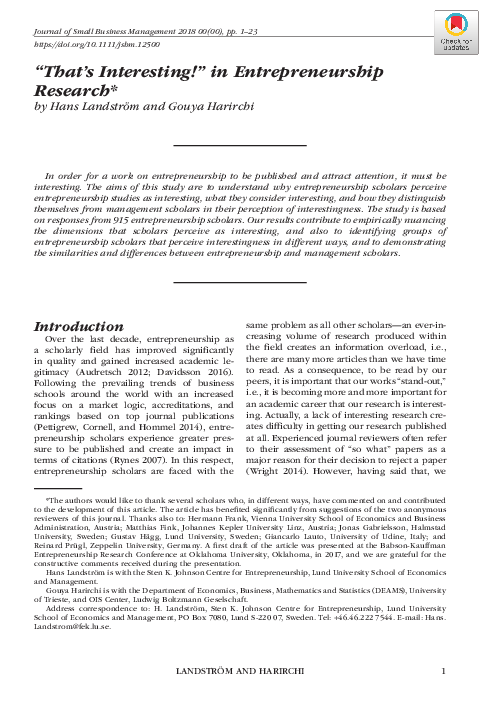 (PDF) “That’s Interesting!” in Entrepreneurship Research | Hans ...