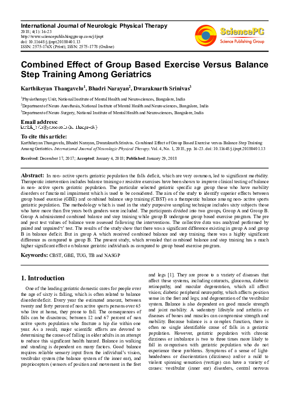 (PDF) Combined Effect of Group Based Exercise Versus Balance Step Training Among Geriatrics ...