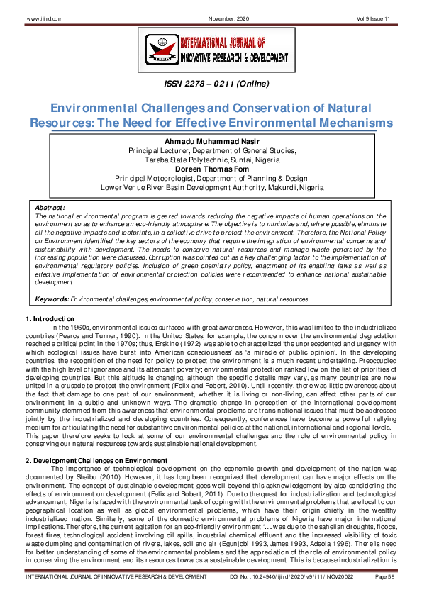 (PDF) Environmental Challenges and Conservation of Natural Resources ...