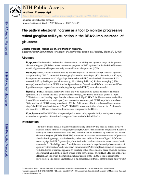 (PDF) Monitoring Retinal Ganglion Cell Dysfunction in DBA/2J Mice via PERG