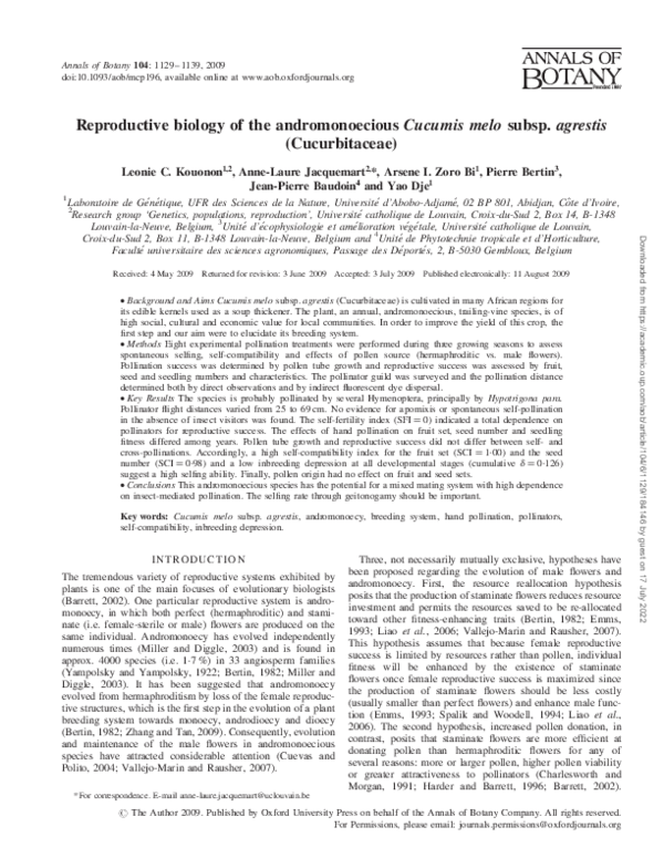 (PDF) Reproductive biology of the andromonoecious Cucumis melo subsp ...