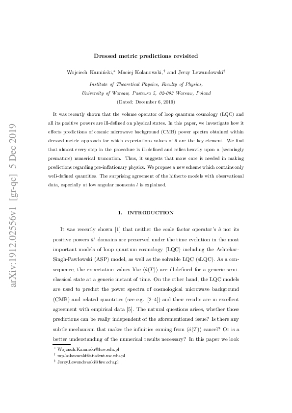 (PDF) Dressed metric predictions revisited | Jerzy Lewandowski - Academia.edu