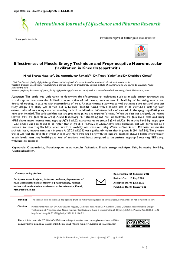 (PDF) Effectiveness of Muscle Energy Technique and Proprioceptive ...