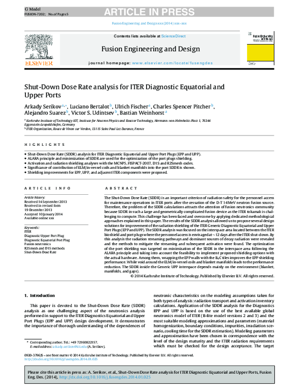 (PDF) Shut-Down Dose Rate analysis for ITER Diagnostic Equatorial and Upper Ports | Charles ...