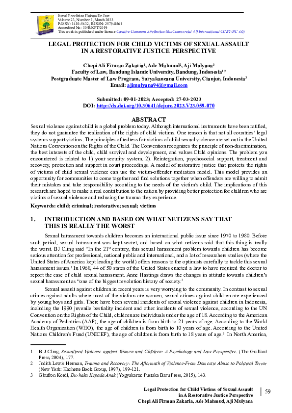(PDF) Legal Protection for Child Victims of Sexual Assault in a ...