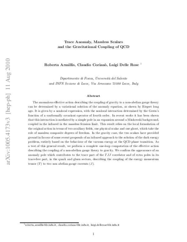 (PDF) Trace anomaly, massless scalars, and the gravitational coupling of QCD