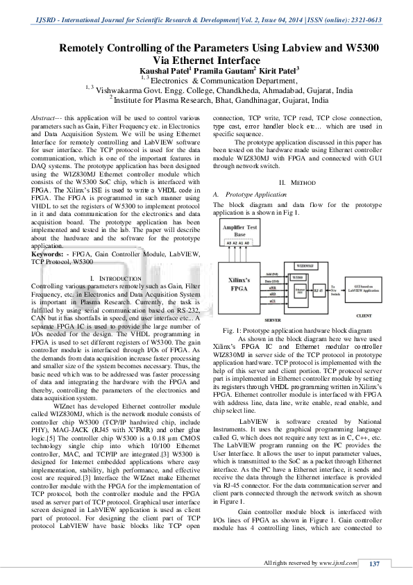 (PDF) Remotely Controlling of the Parameters Using Labview and W 5300 ...