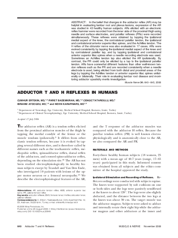 (PDF) Adductor T and H reflexes in humans