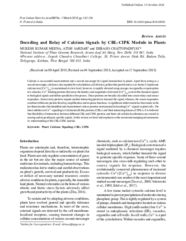 (PDF) Decoding and Relay of Calcium Signals by CBL-CIPK Module in Plants