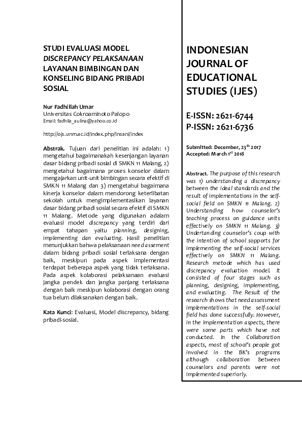 (PDF) Studi Evaluasi Model Discrepancy Pelaksanaan Layanan Bimbingan ...