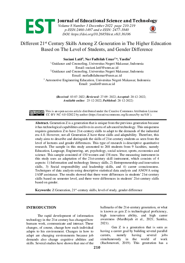 (PDF) Different 21st Century Skills Among Z Generation in The Higher ...