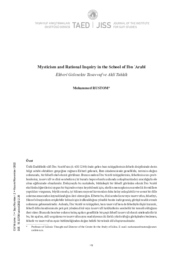 (PDF) Mysticism and Rational Inquiry in the School of Ibn ʿArabī