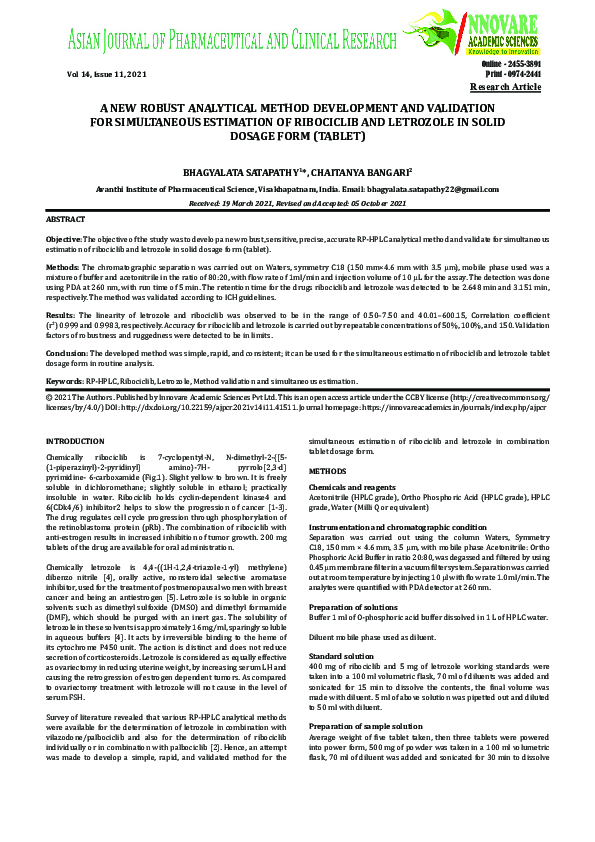 Pdf A New Robust Analytical Method Development And Validation For Simultaneous Estimation Of