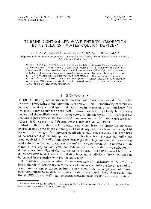 Pdf Turbine Controlled Wave Energy Absorption By Oscillating Water Column Devices