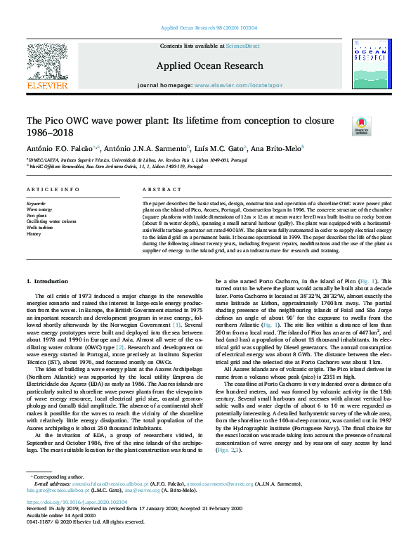 (PDF) The Pico OWC wave power plant: Its lifetime from conception to ...