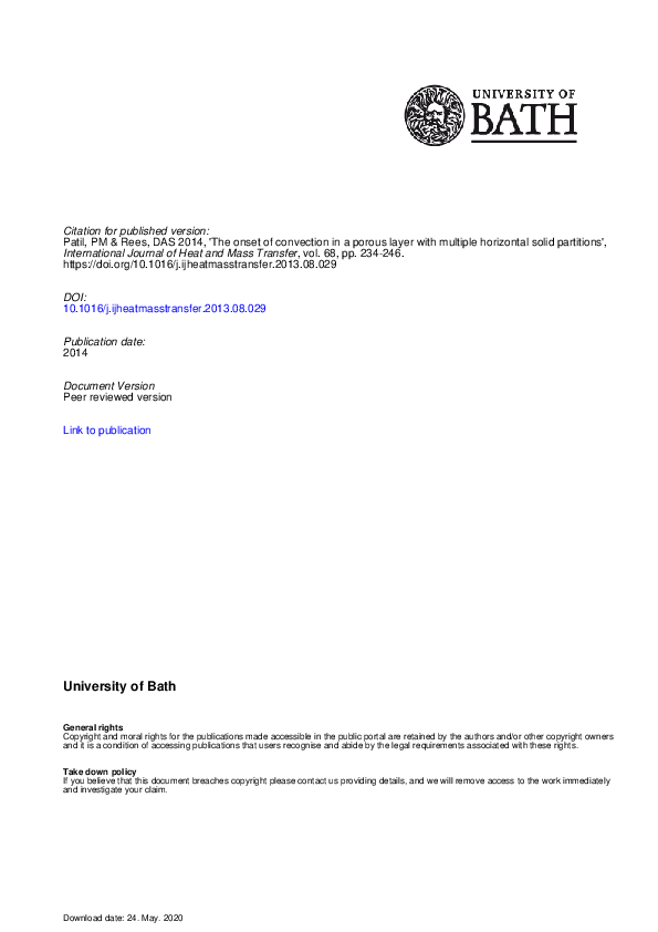 Pdf The Onset Of Convection In A Porous Layer With Multiple Horizontal Solid Partitions