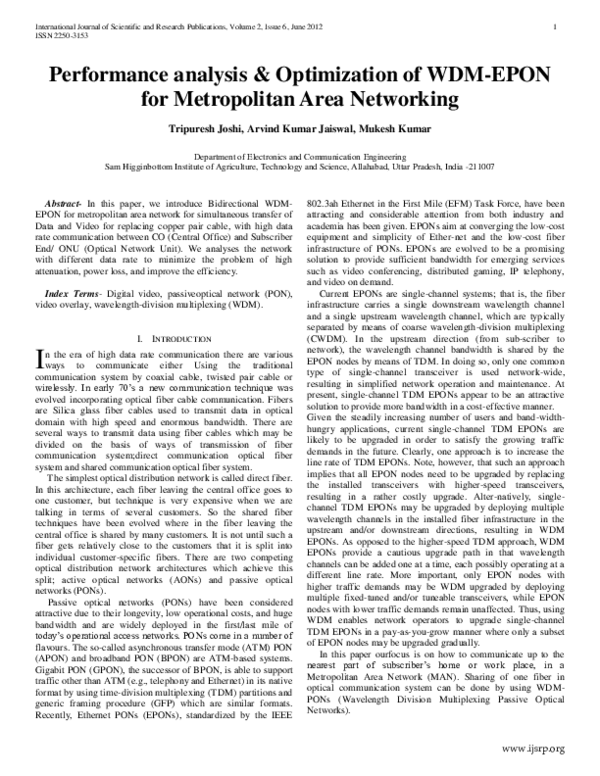 (PDF) Performance analysis & Optimization of WDM-EPON for Metropolitan Area Networking