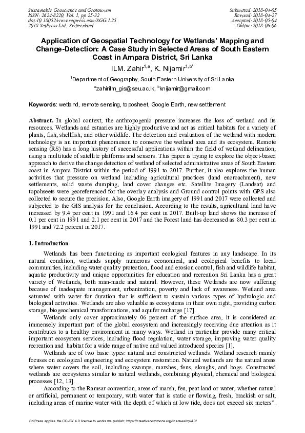 (PDF) Application of Geospatial Technology for Wetlands’ Mapping and Change-Detection: A Case ...
