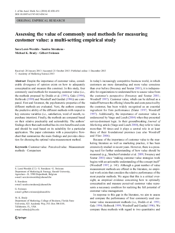 (PDF) Assessing the value of commonly used methods for measuring customer value: a multi-setting ...