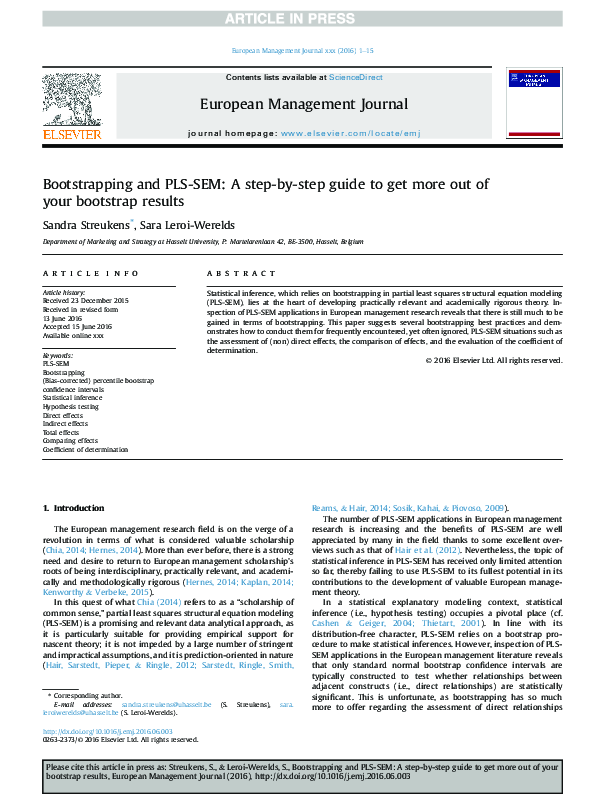 (PDF) Bootstrapping and PLS-SEM: A step-by-step guide to get more out ...