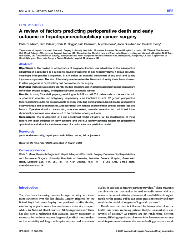 (PDF) A review of factors predicting perioperative death and early ...