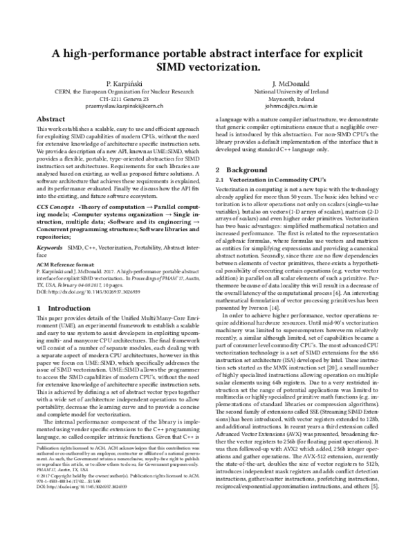 Pdf A High Performance Portable Abstract Interface For Explicit Simd Vectorization