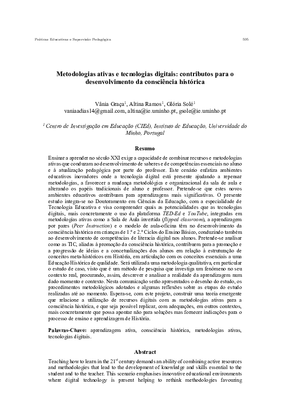 Pdf Metodologias Ativas E Tecnologias Digitais Contributos Para O