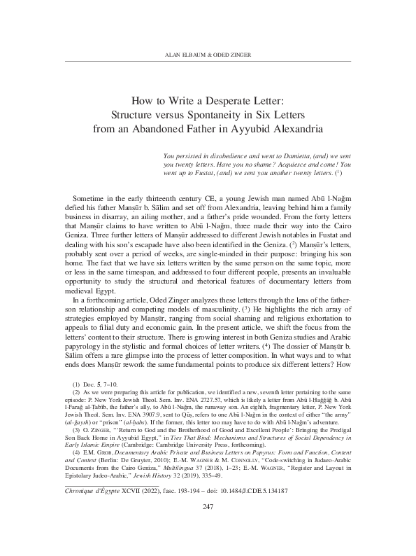 (PDF) How to Write a Desperate Letter: Structure versus Spontaneity in ...